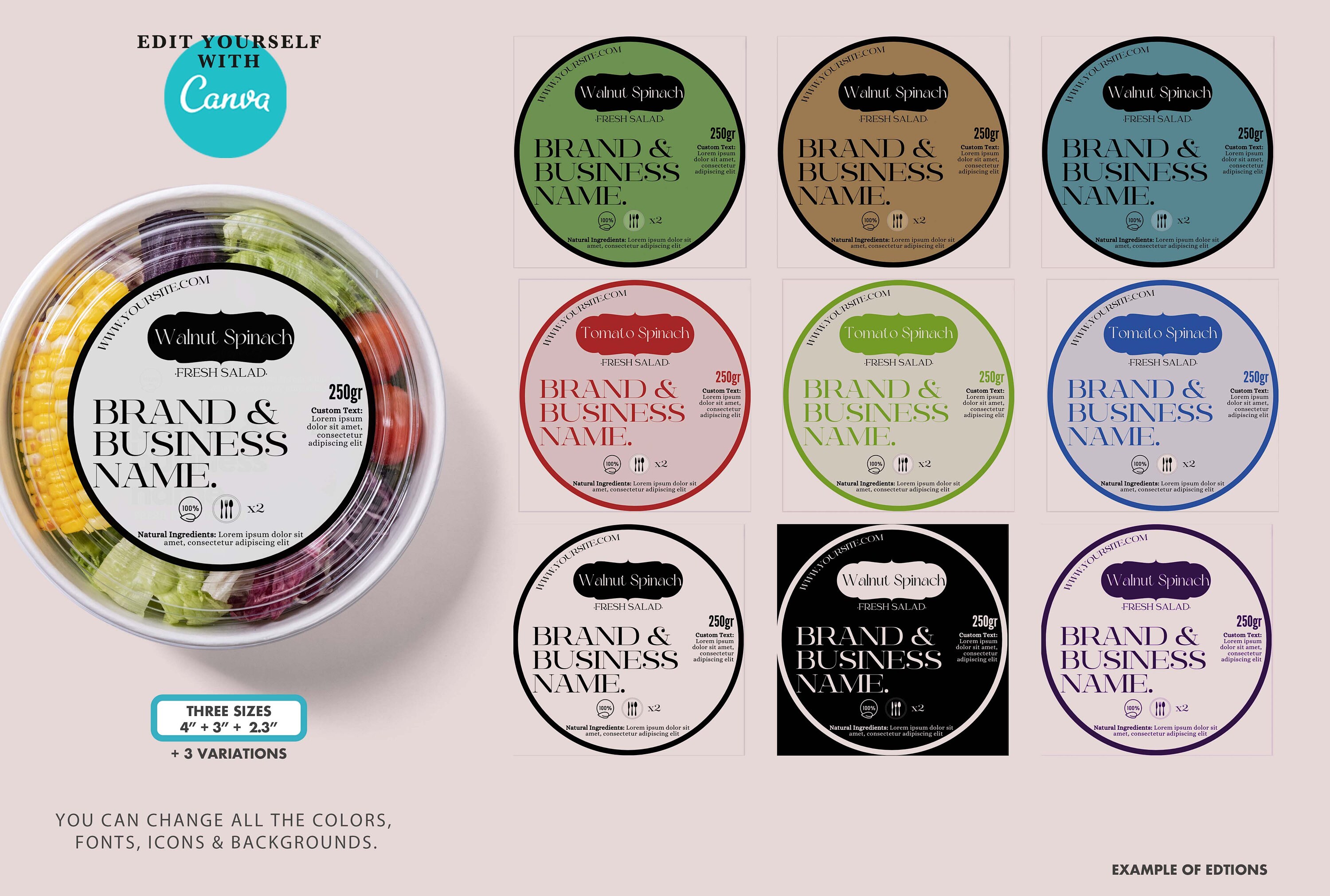 Custom Editable Fresh Food Label Canva Template.design for Salad ...