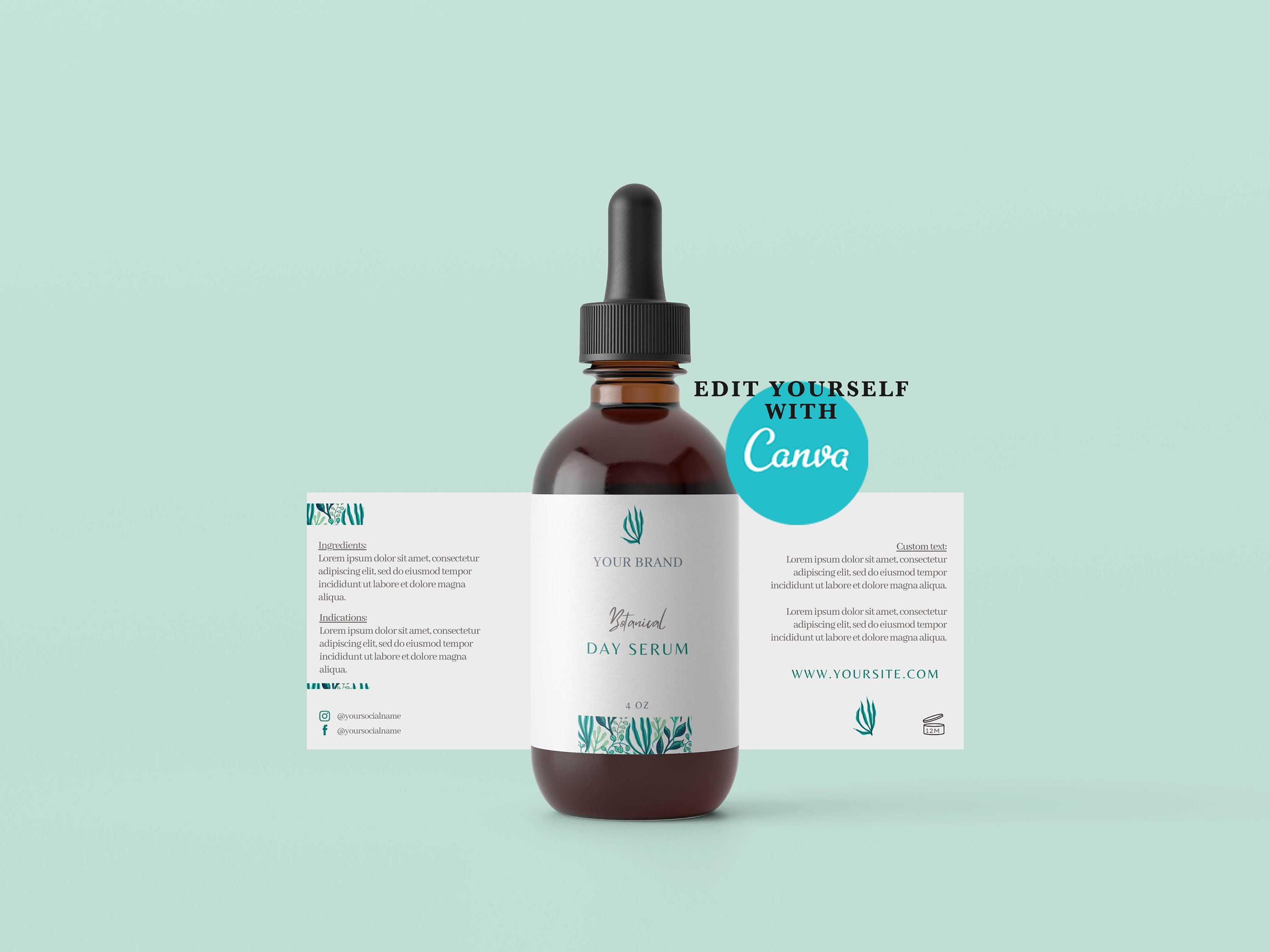 Printable Cosmetic & Serum Label Canva Template for Dropper Bottle 1 Oz ...