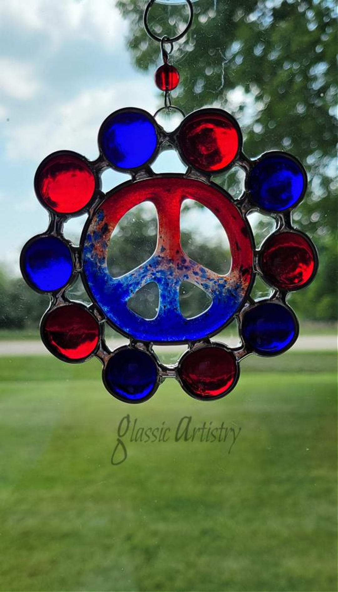 Peace Sign Suncatcher Leaded Stained Glass Suncatcher Hippie Suncatcher ...