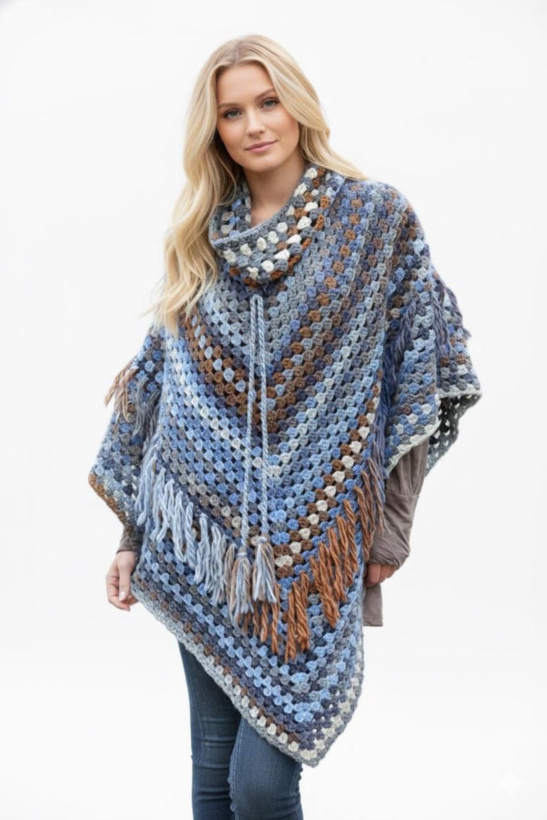 Crochet Poncho Pattern PDF – Top Down Lace Poncho With Fringes ...