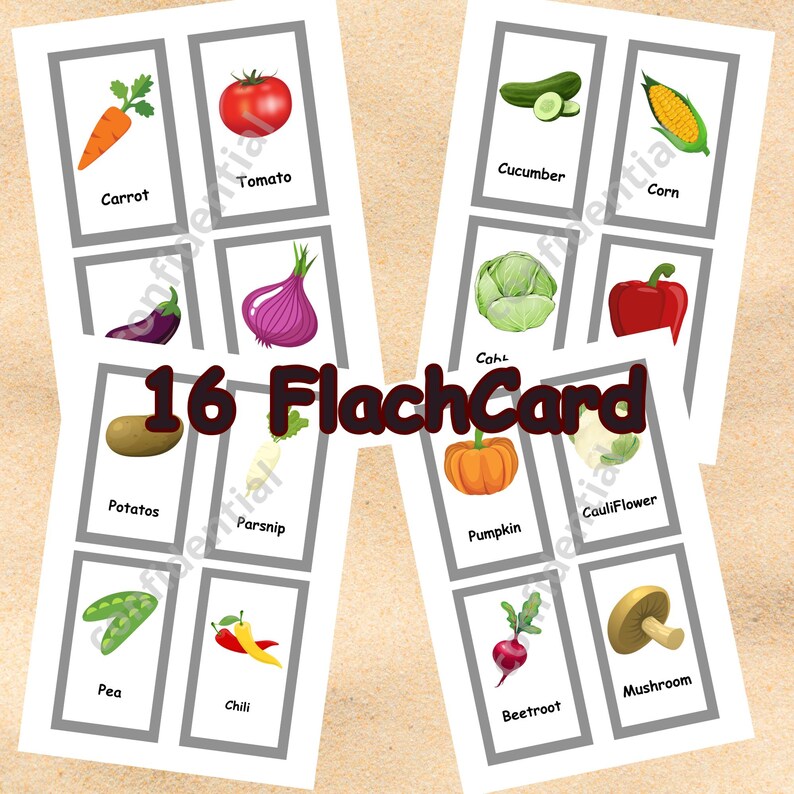 Vegetable Flashcards for Kids, Printable Flashcards, Digital Download ...