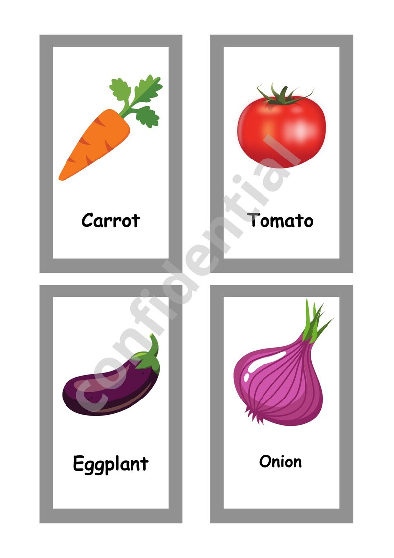 Vegetable Flashcards for Kids, Printable Flashcards, Digital Download ...