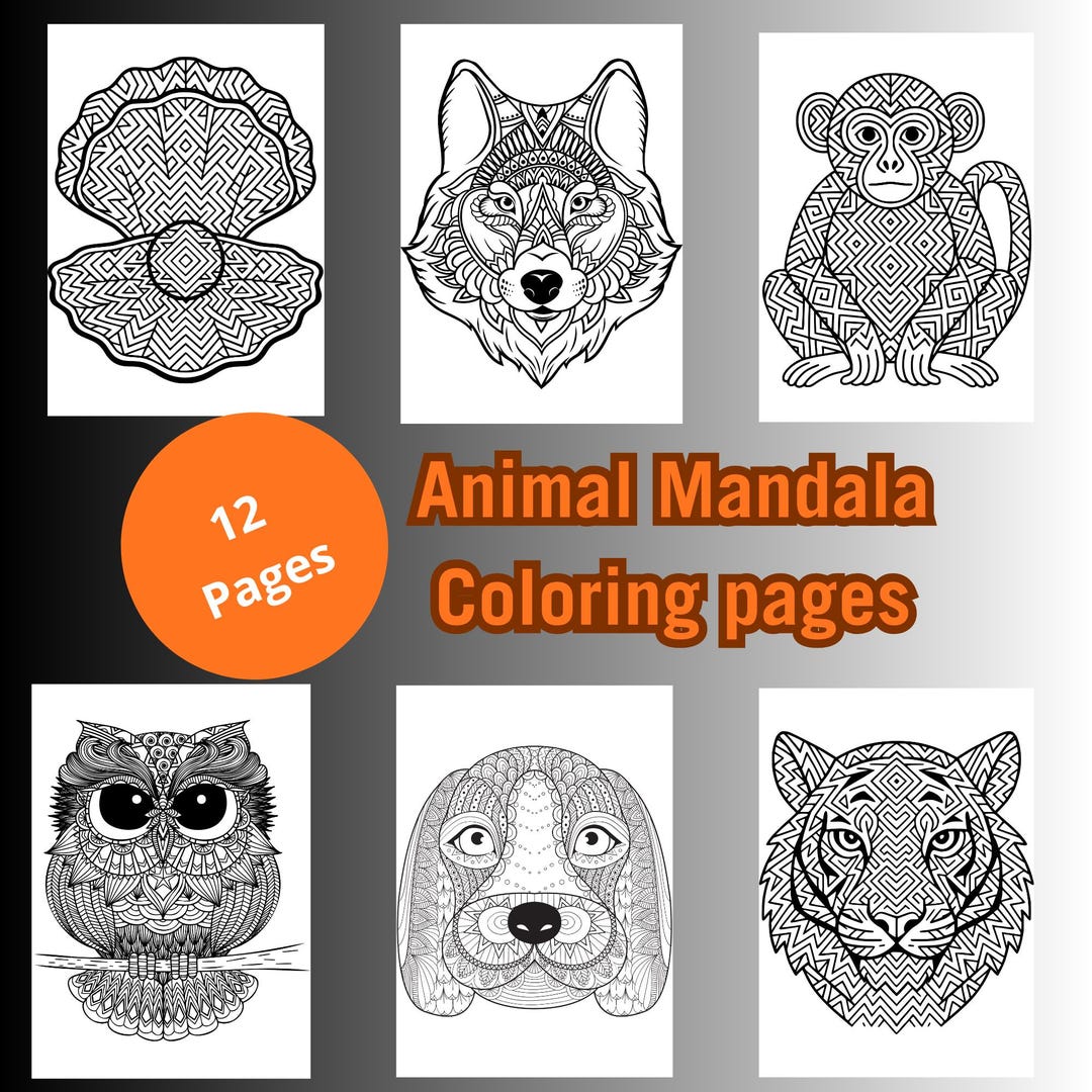 Animal Mandala Coloring Pages, Adult Coloring Book, Printable PDF 300 ...