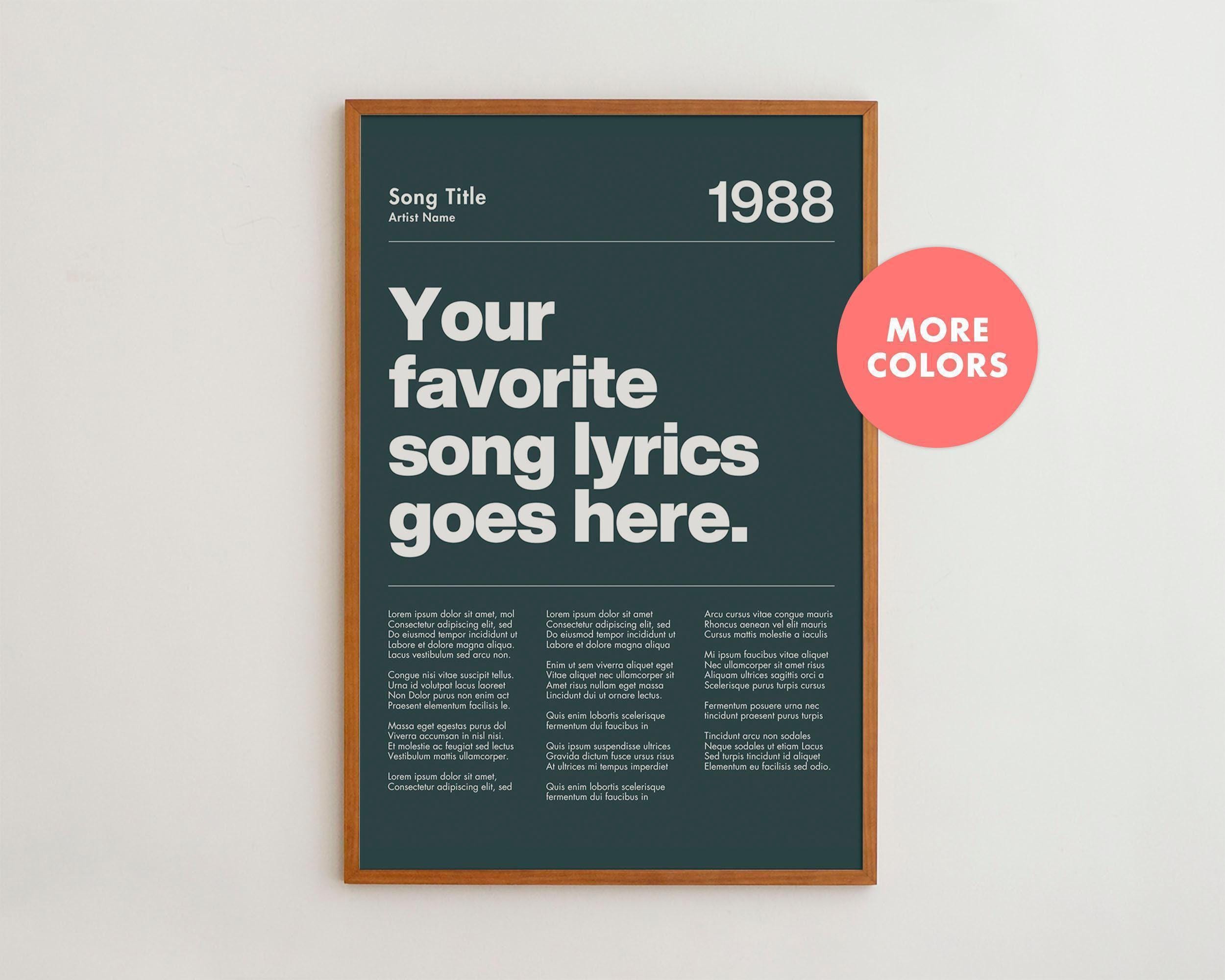 Personalized Song Lyric Poster: Custom Wall Art, Music Gift - Etsy