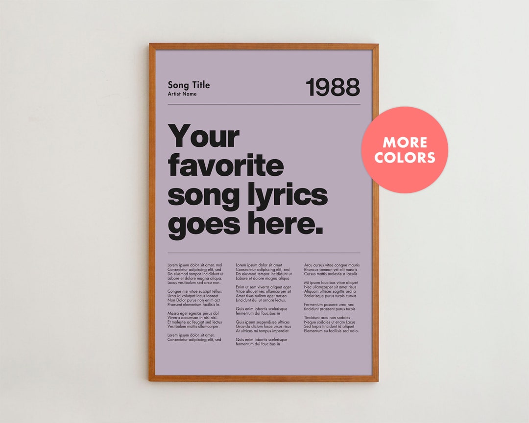 Framed Custom Lyric Poster Personalized Wall Art Customized Lyric Print ...