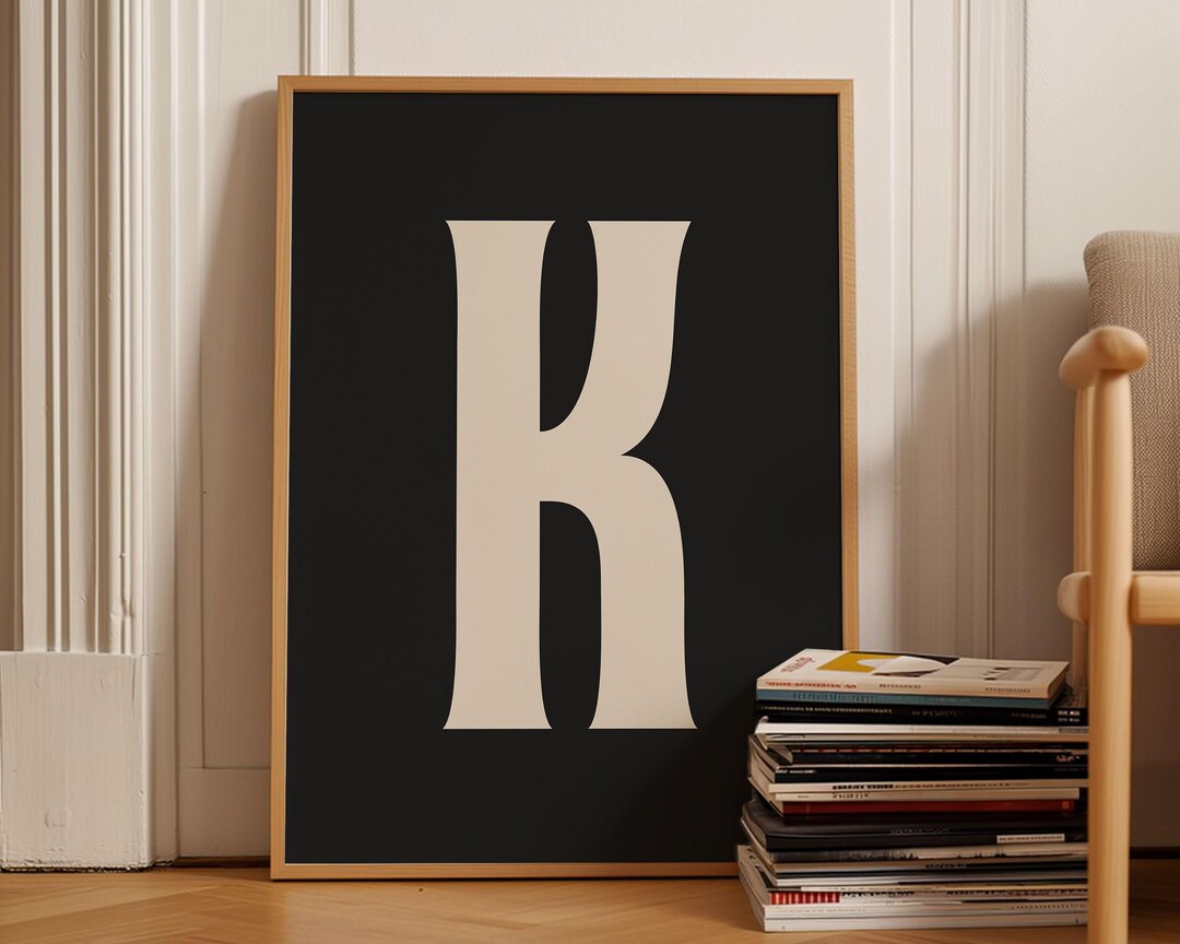 Framed Custom Initial Print: Black & Beige Retro Typography - Etsy