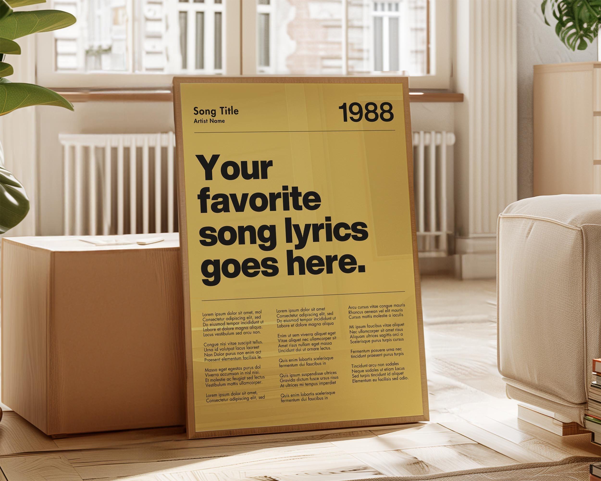 Personalized Song Lyric Poster: Custom Wall Art, Music Gift - Etsy
