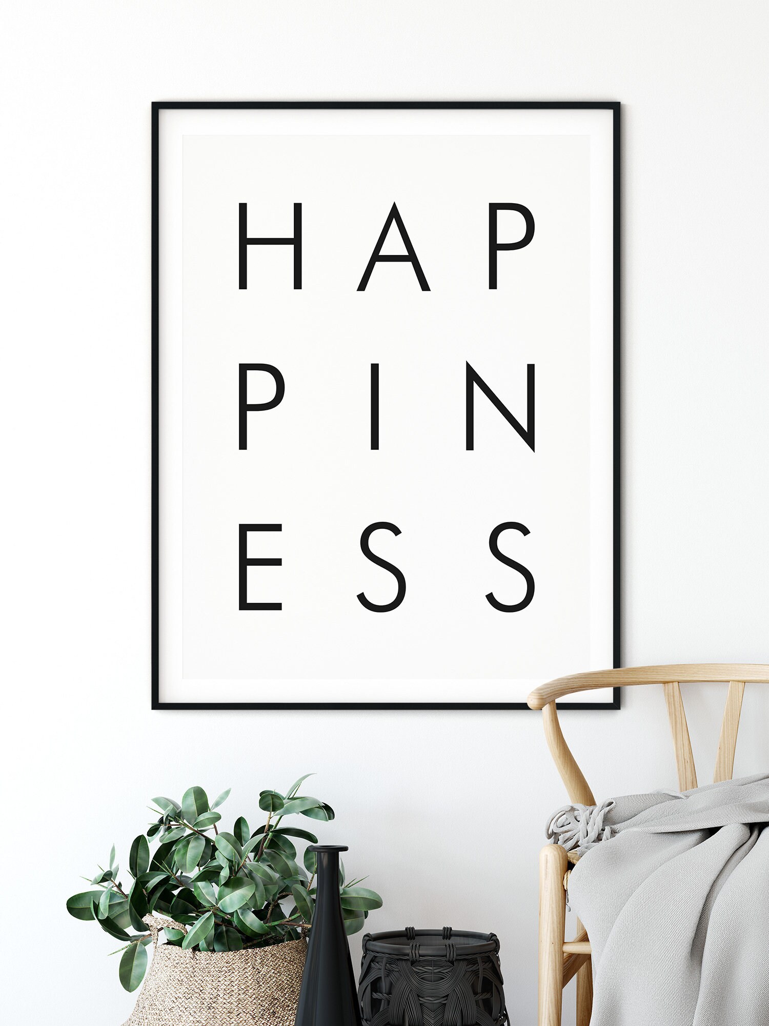 Happiness Sign Typography Print Positive Quotes Black and | Etsy