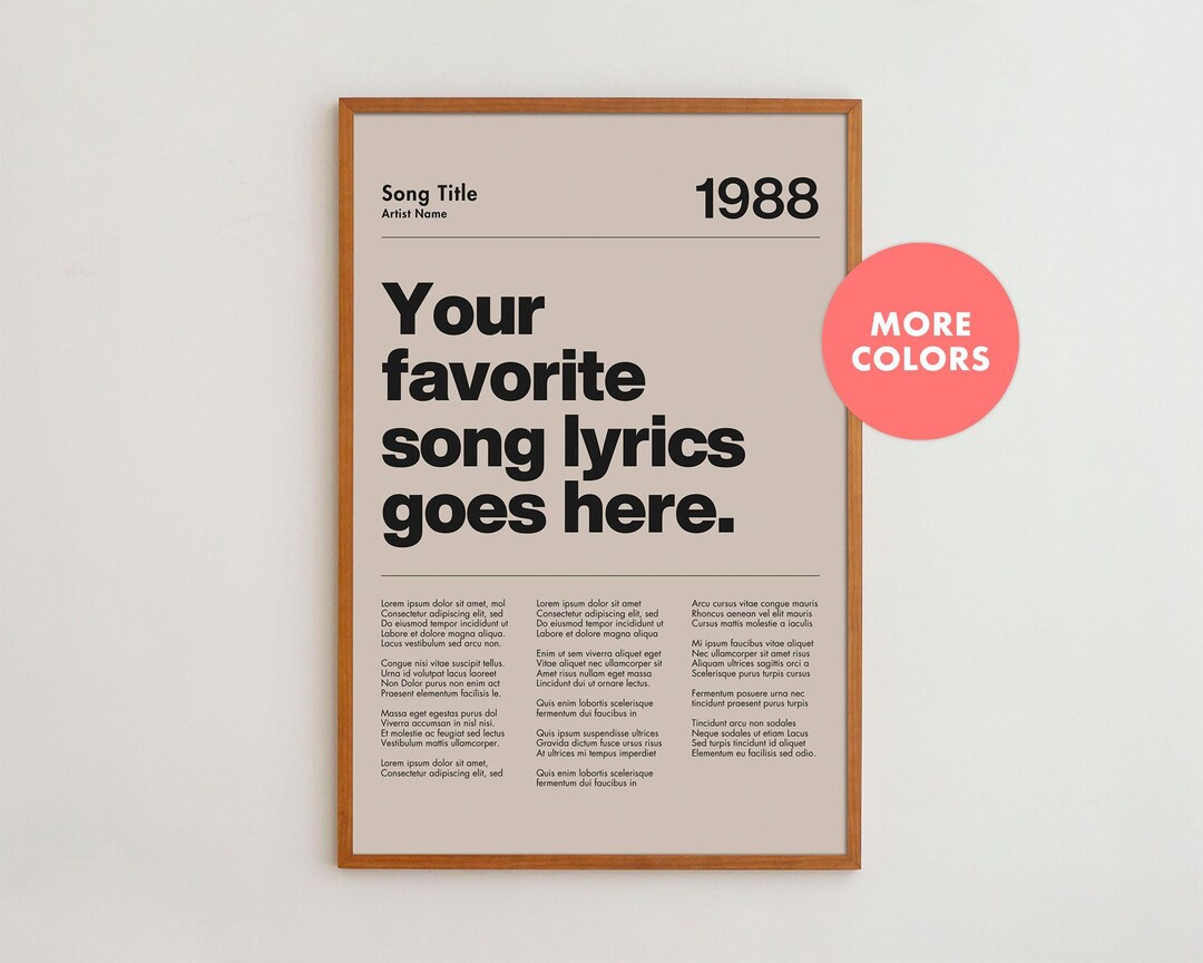 Framed Custom Lyric Poster Personalized Wall Art Customized Lyric Print ...