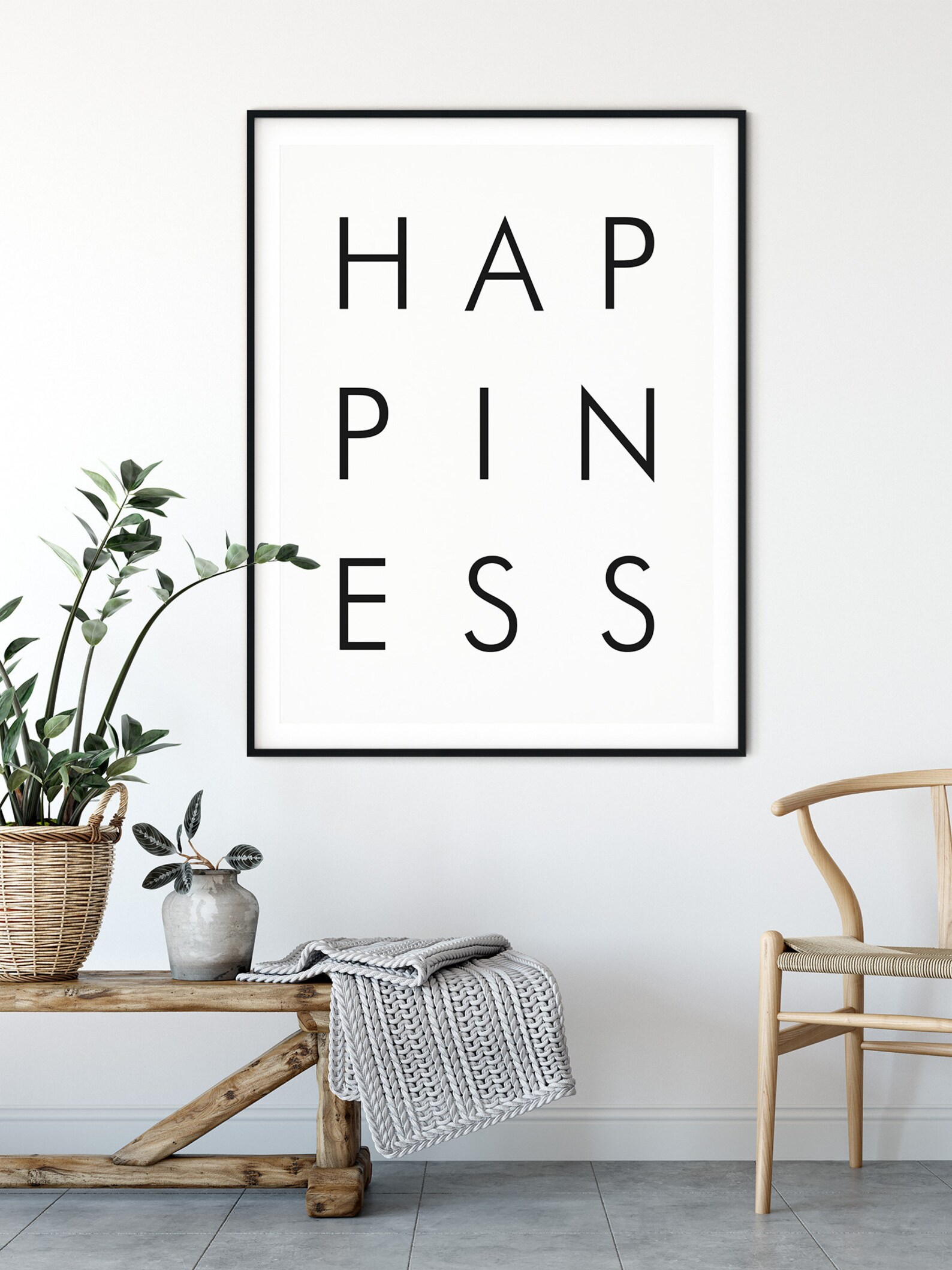Happiness Sign Typography Print Positive Quotes Black and - Etsy