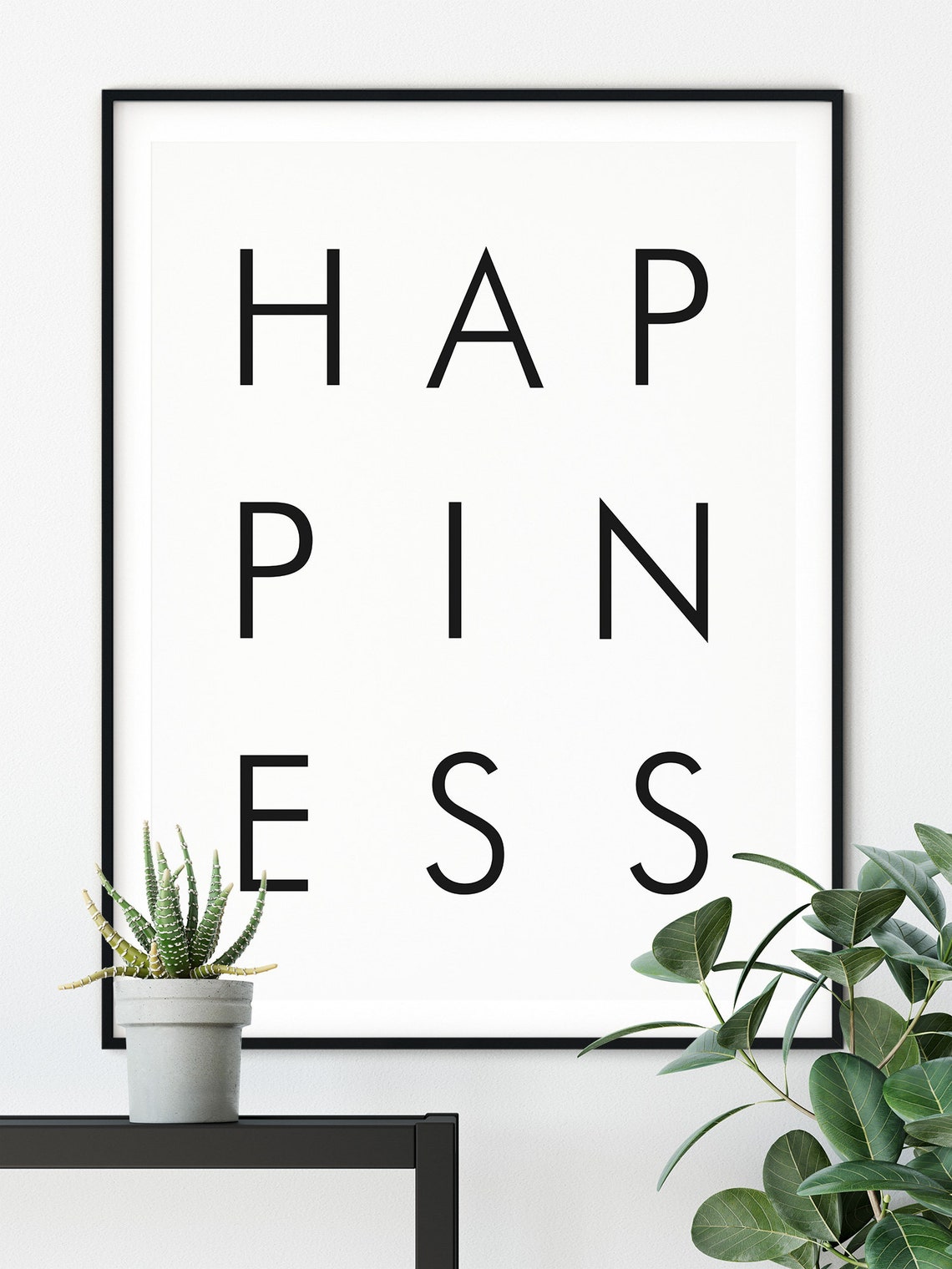 Happiness Sign Typography Print Positive Quotes Black and - Etsy