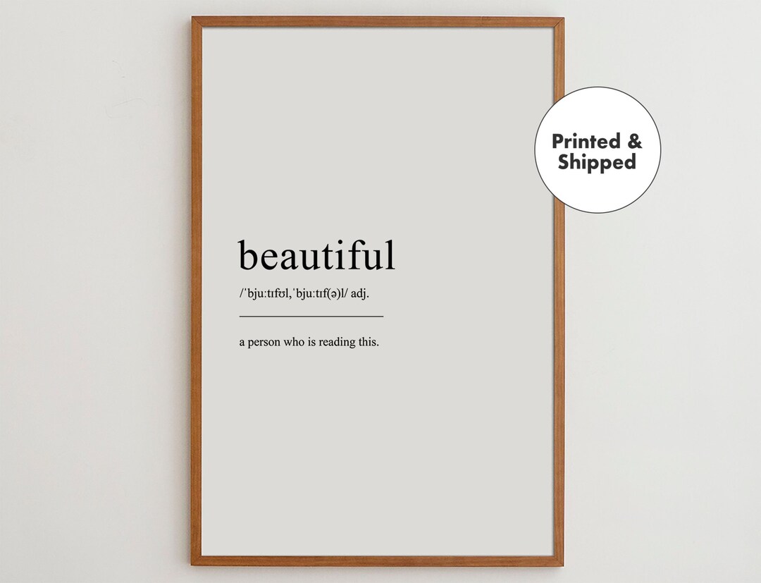 Beautiful Definition Wall Art, Typography Poster, Black and White Print ...