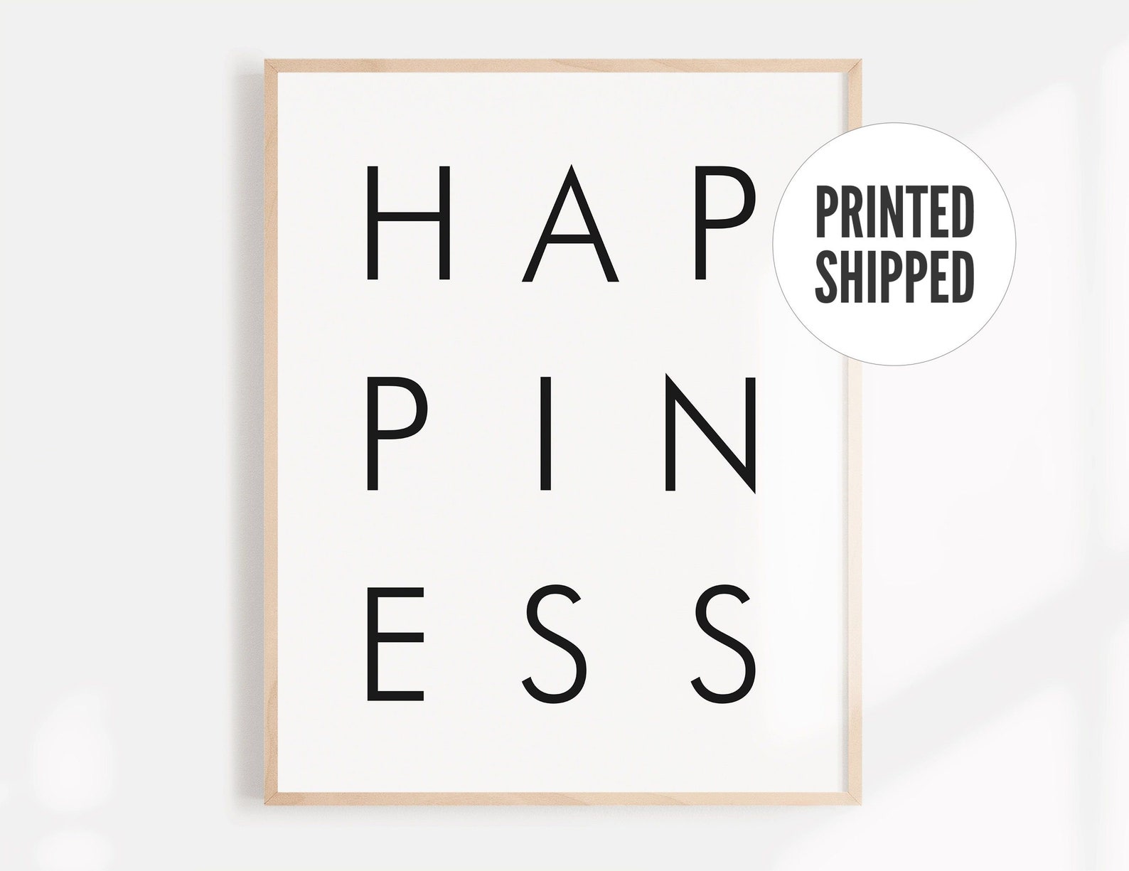 Happiness Sign Typography Print Positive Quotes Black and - Etsy