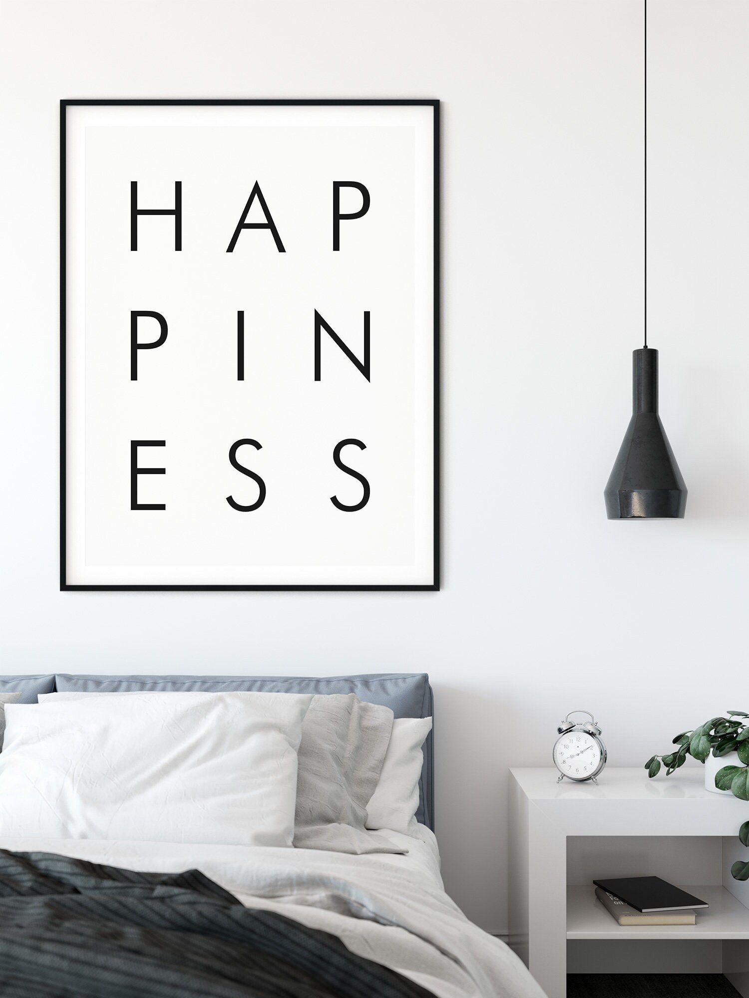 Happiness Sign Typography Print Positive Quotes Black and | Etsy