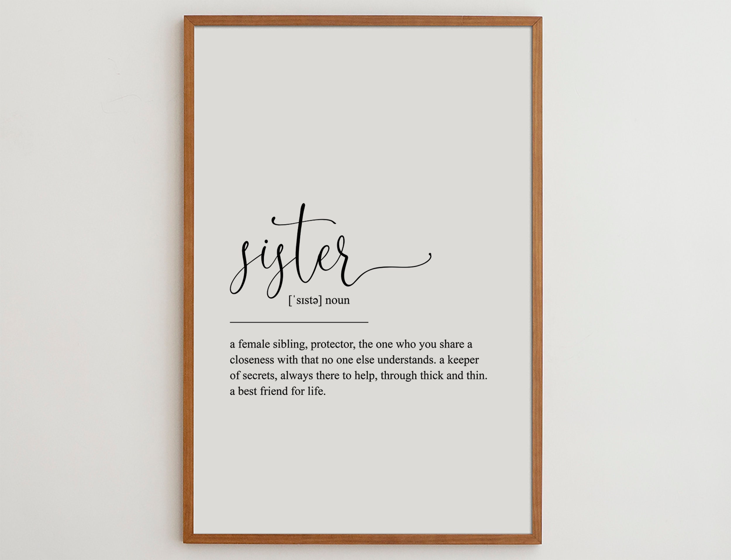 Sister Definition Print Black and Wall Art Handwriting Wall | Etsy