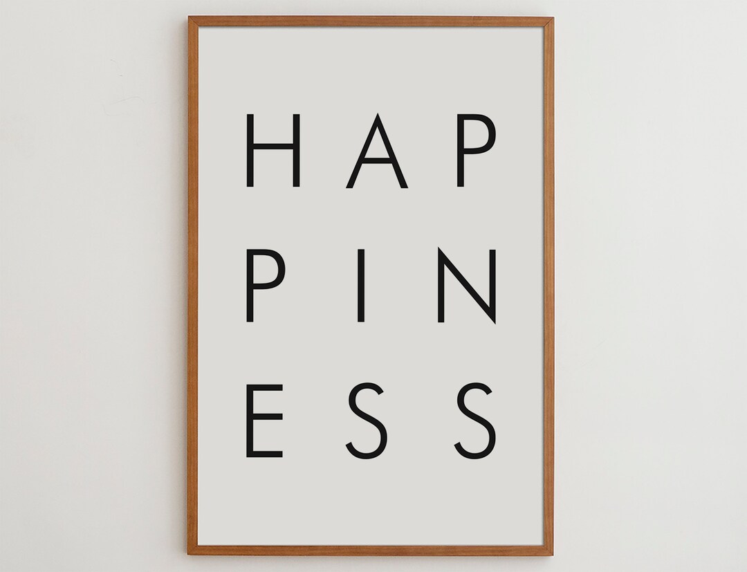 Happiness Sign Typography Print Positive Quotes Black and White Prints ...