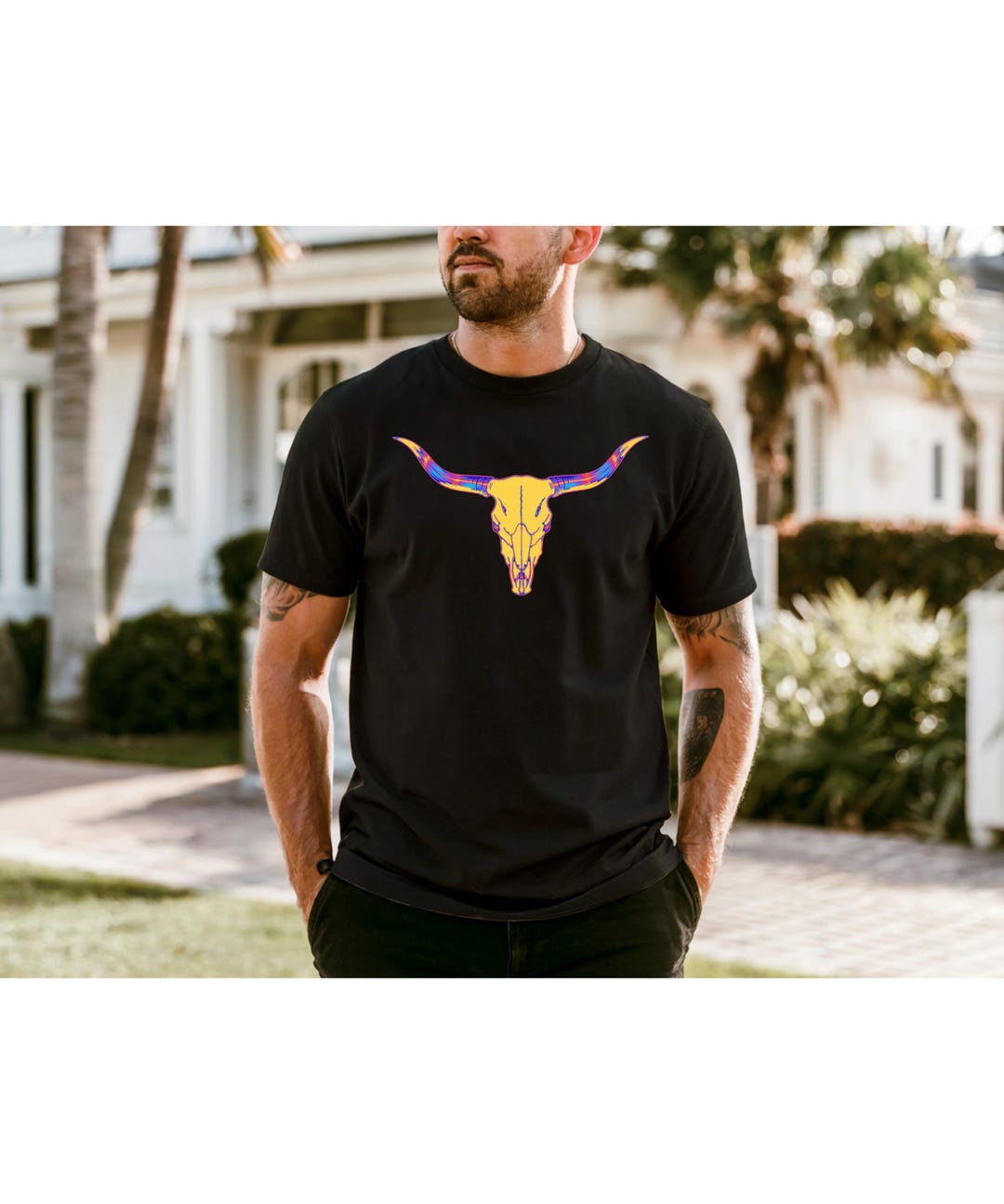 Colorful Cow Skull: Western Ranch Style Tee - Etsy
