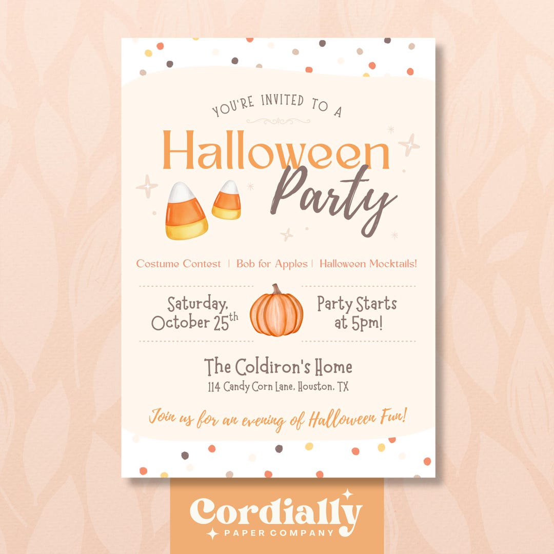 Candy Corn Halloween Party Invitation: Editable Template (digital ...