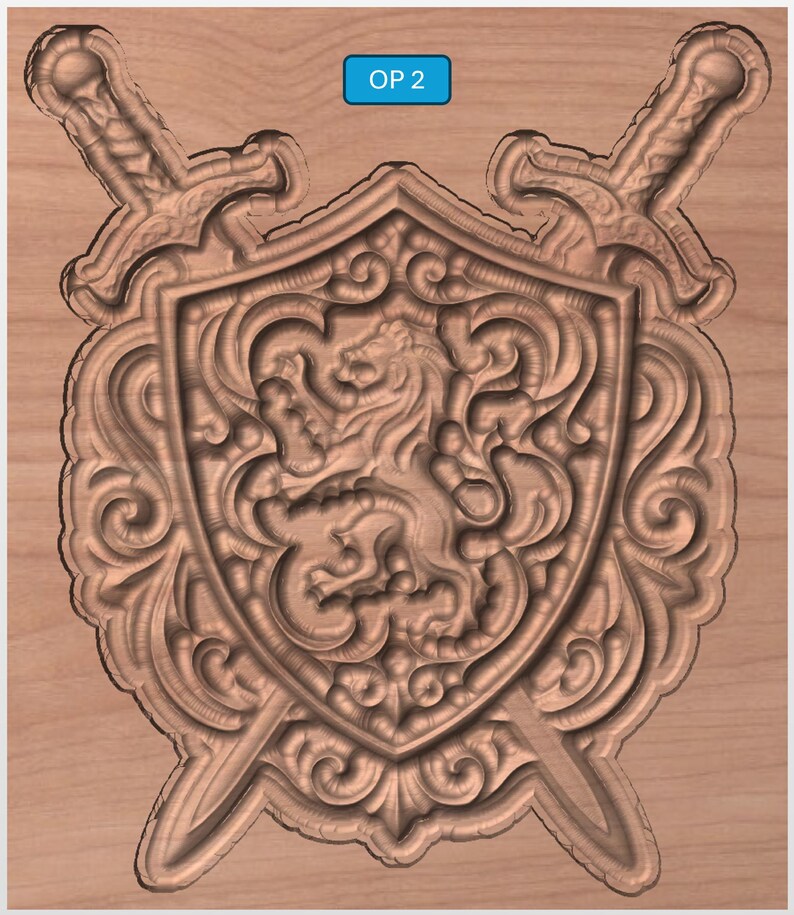 Lion Crest Shield With Swords CNC Model – 3D Vectric & STL Files ...
