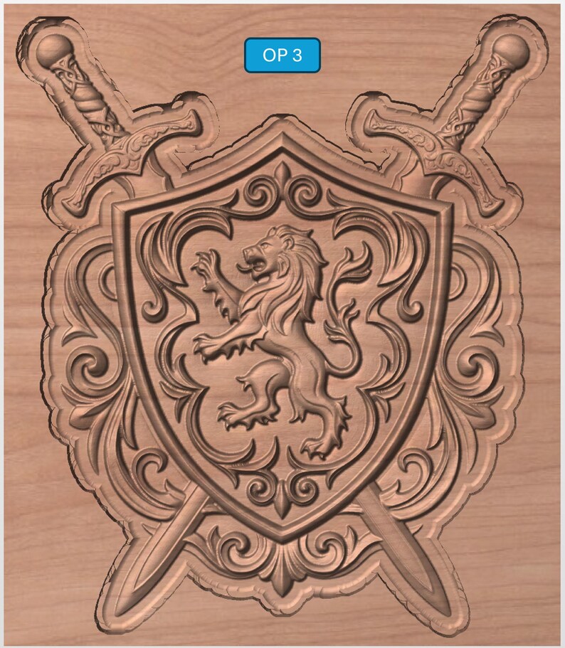 Lion Crest Shield With Swords CNC Model – 3D Vectric & STL Files ...