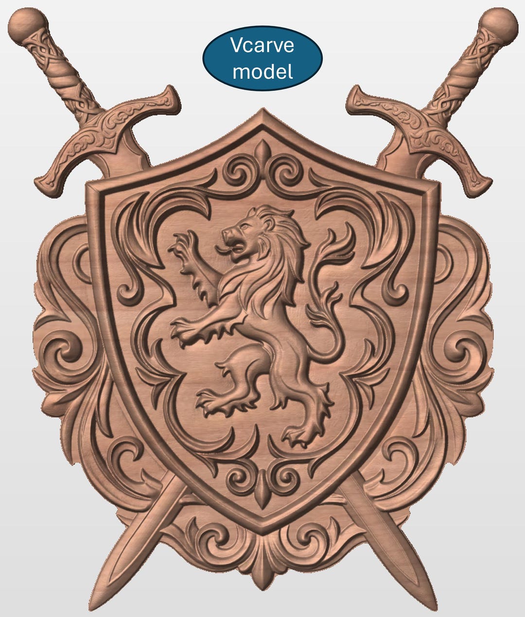 Lion Crest Shield With Swords CNC Model – 3D Vectric & STL Files ...