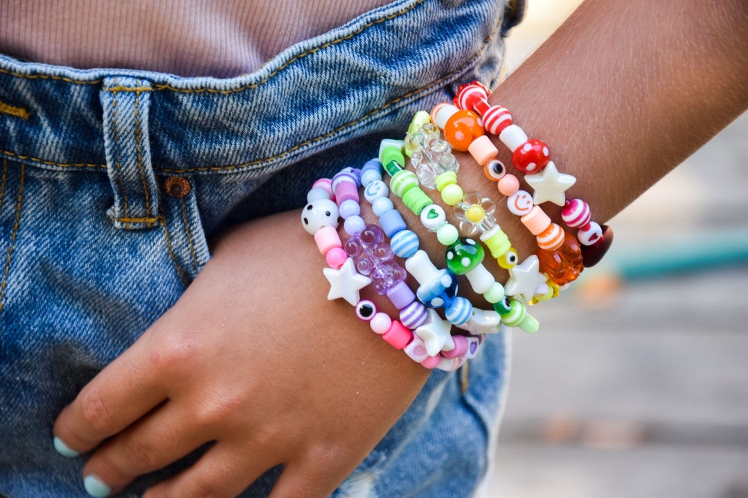 Colorful, Eclectic, Messy Mix Beaded Friendship Bracelet, Mushroom ...