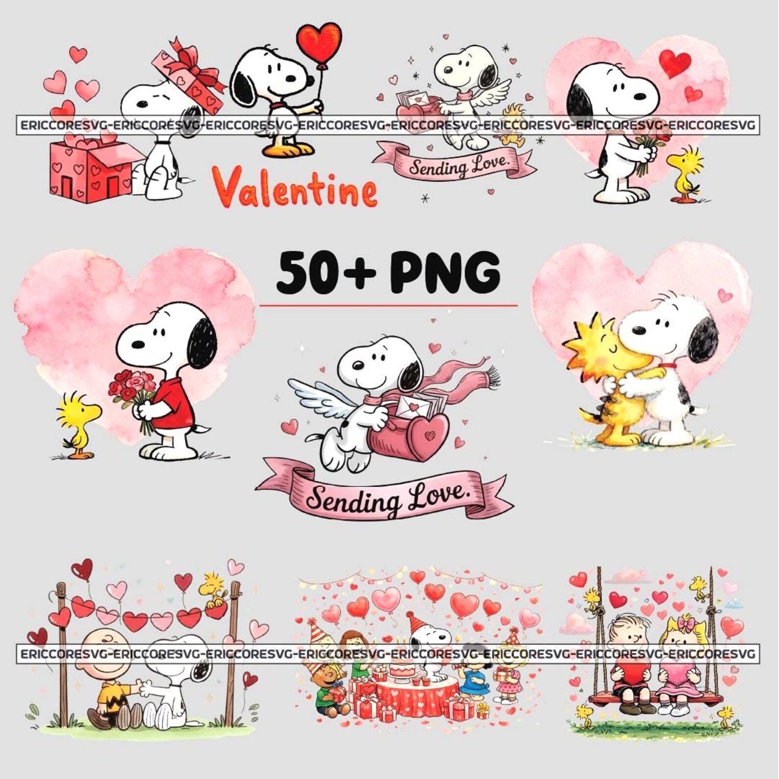 Snoopy PNG Bundle (50 Designs) | Cute Cartoon Dog PNG | Peanuts Love ...
