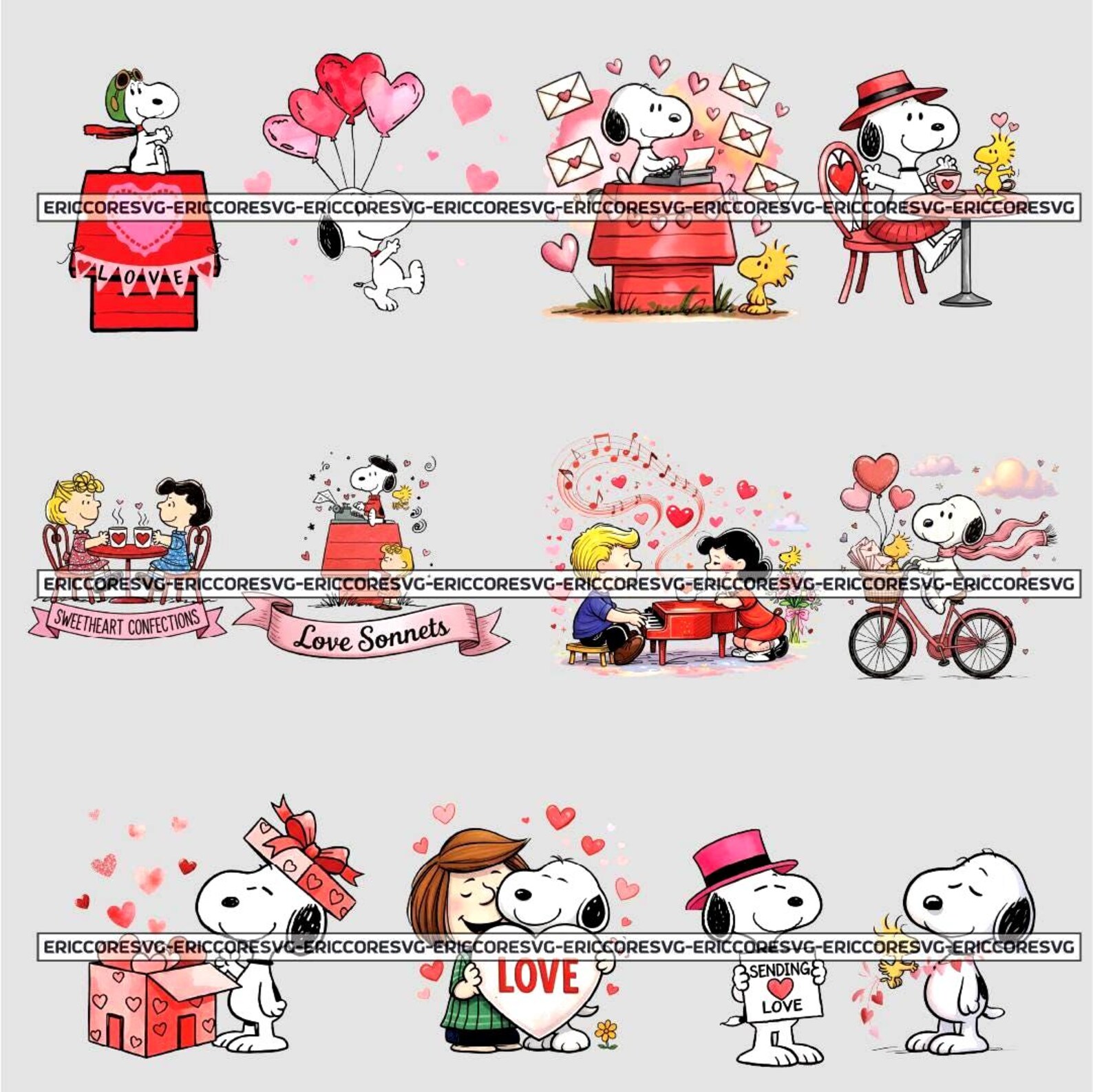 Snoopy PNG Bundle (50 Designs) | Cute Cartoon Dog PNG | Peanuts Love ...