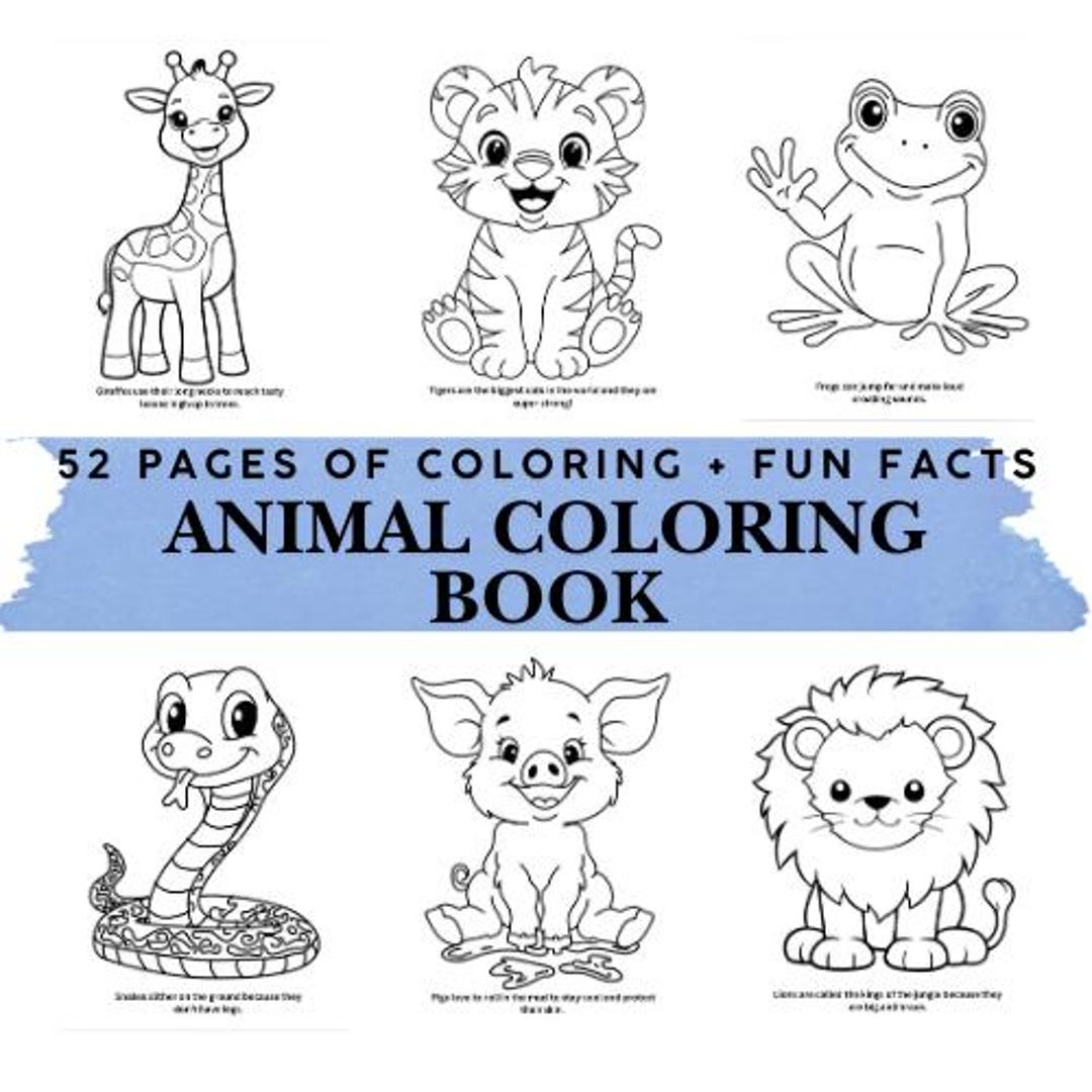 Learn & Color: 52 Wildlife Animals Coloring Book With Educational Facts ...