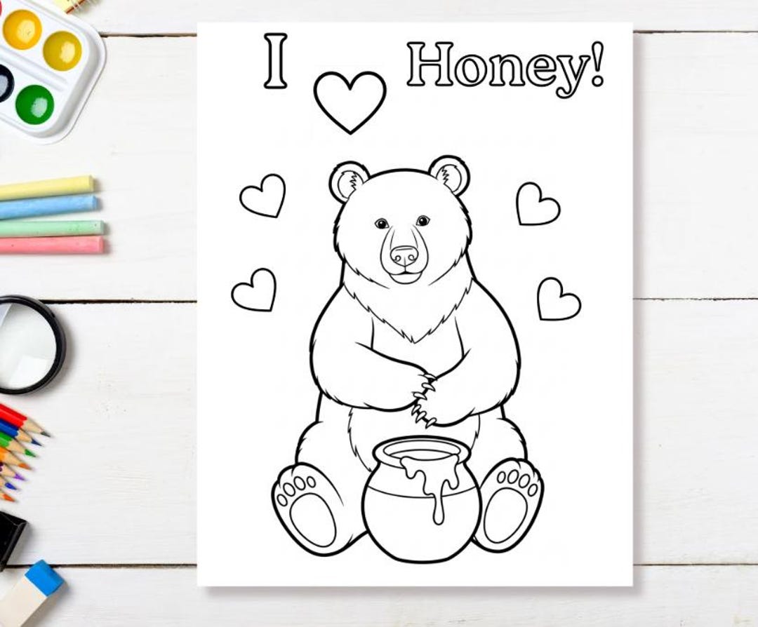 Honey‑loving Bear Coloring Page | Digital Download for All Ages - Etsy