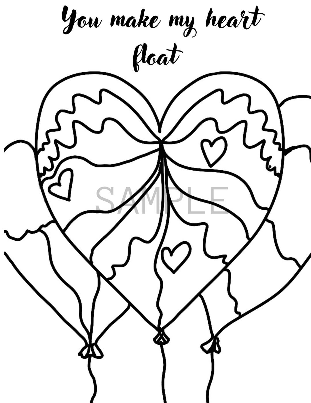 Balloon Hearts Coloring Printable | Valentines Day Coloring Page for ...