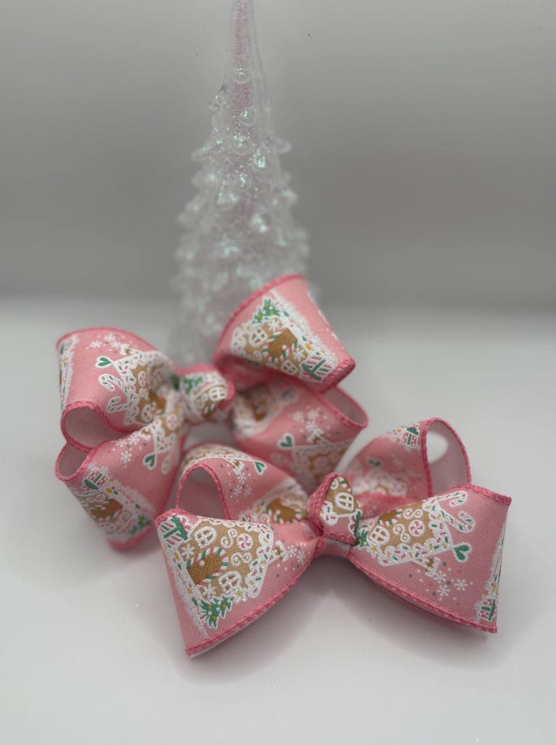 Pink Gingerbread House Pig Tail Bows - Etsy