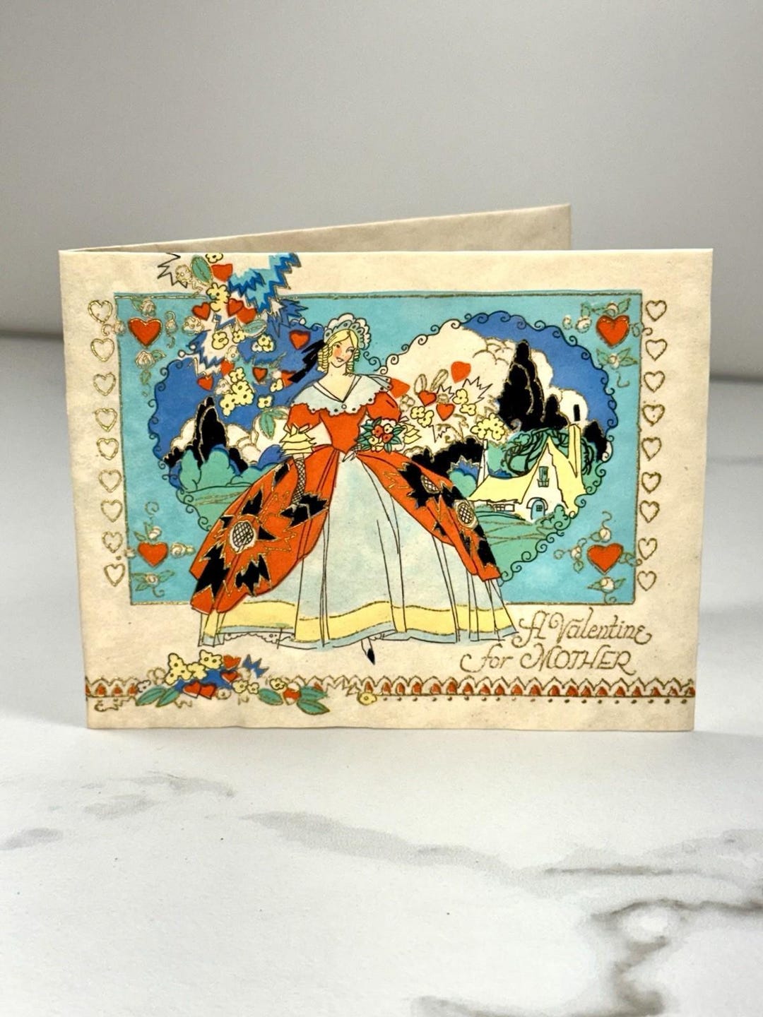 1930s Vintage Valentine Card “A Valentine for Mother” Art Deco Rust ...