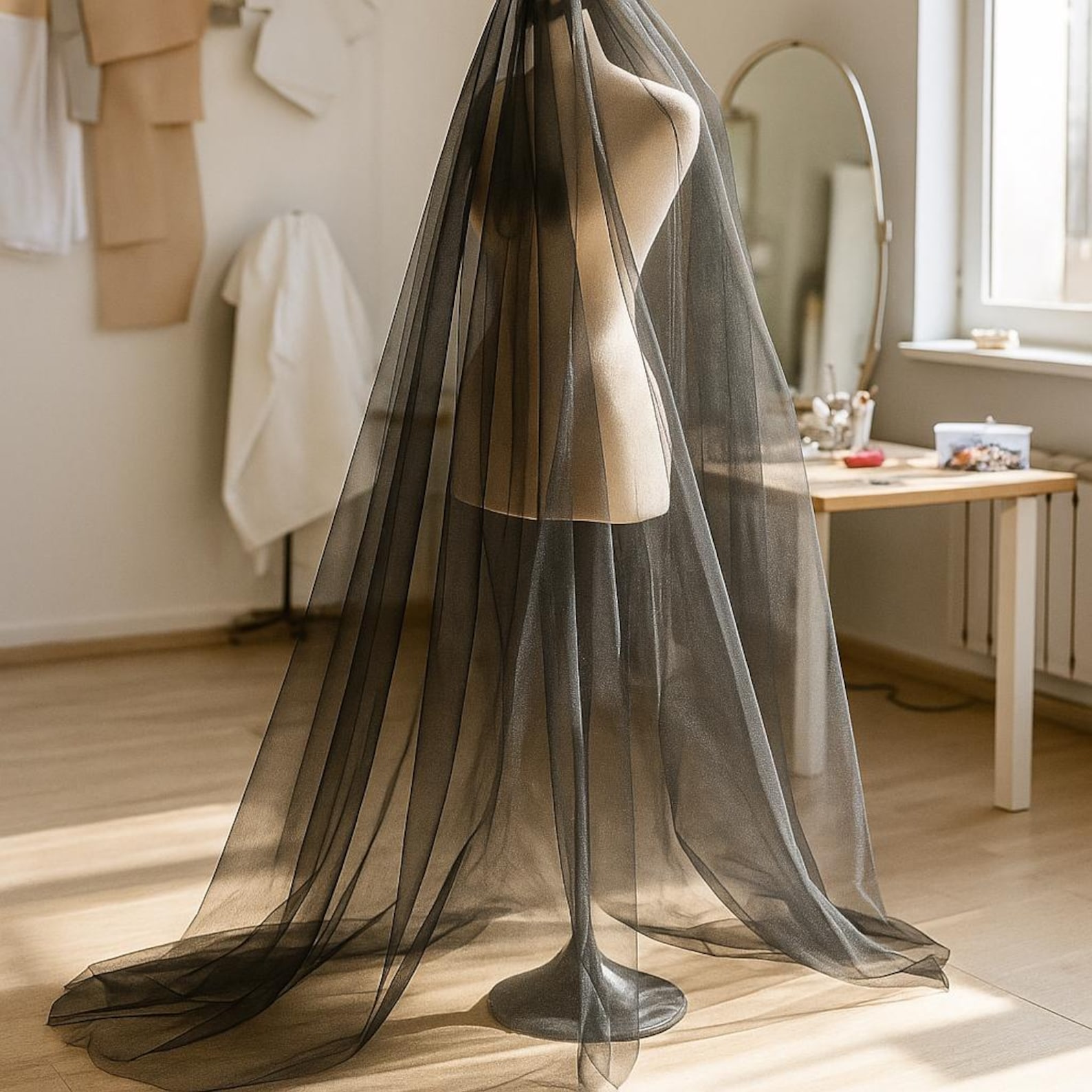Black Soft Tulle Fabric 300cm Wide, Sheer Netting Mesh for Wedding ...