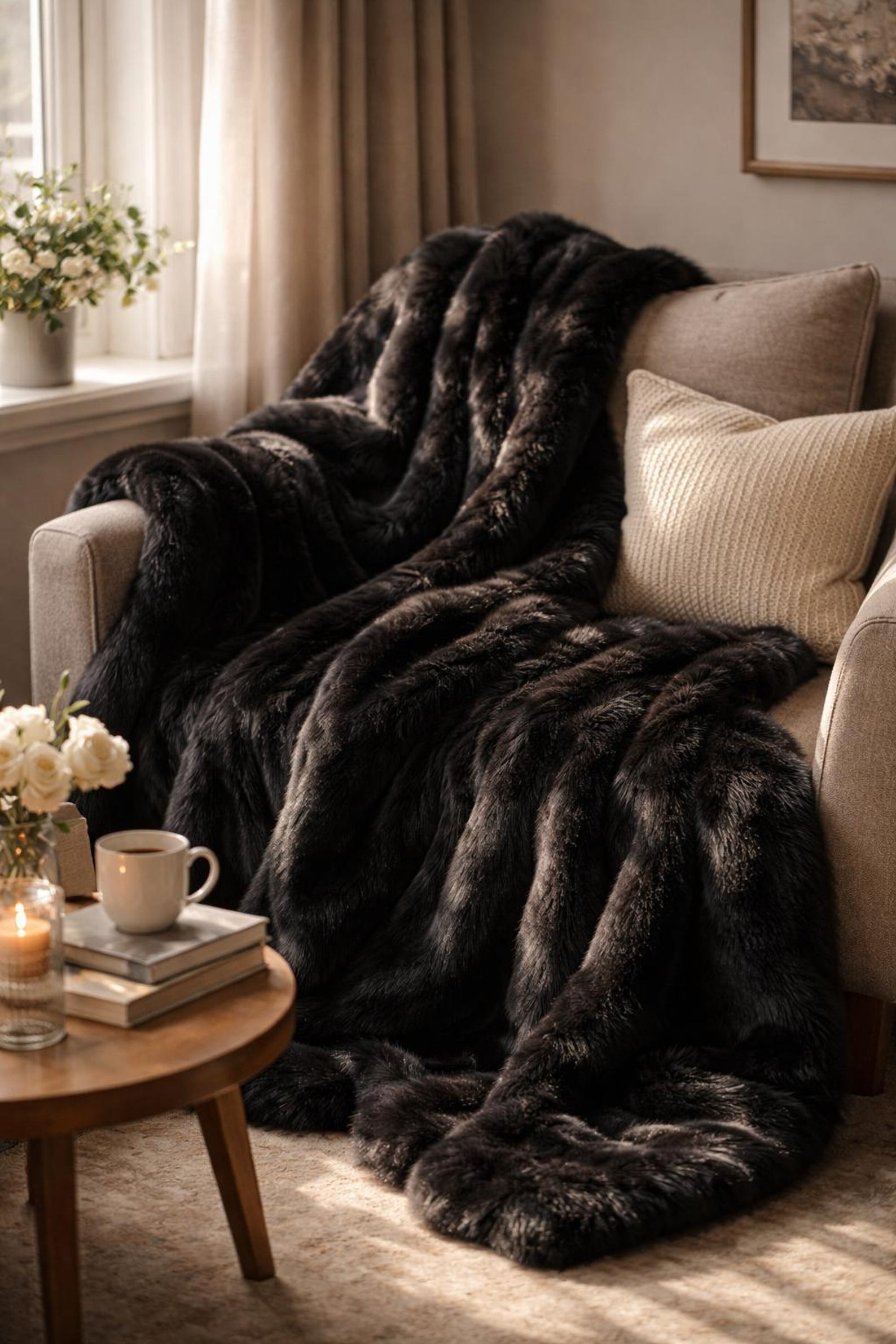 Luxury Black Faux Fur Fabric by the Yard, 150 Cm Wide, Soft Plush Fur ...