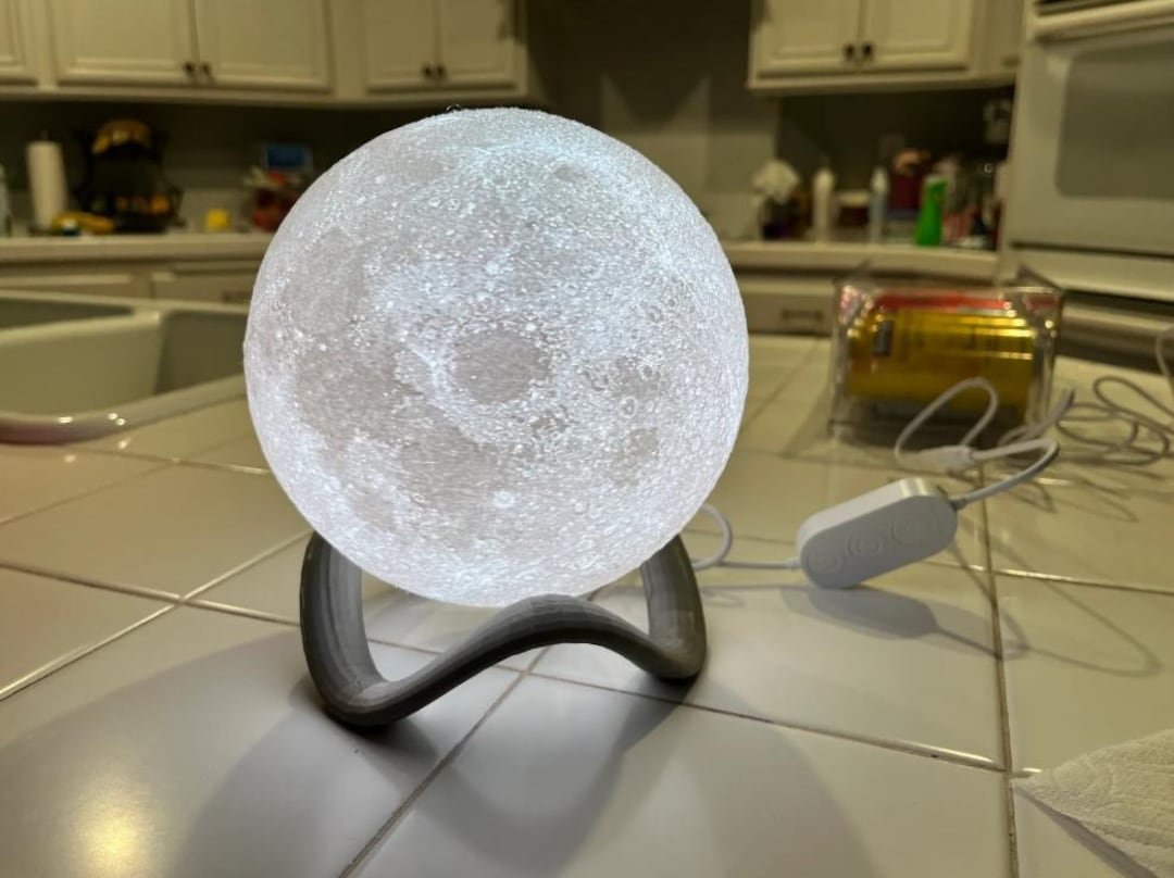 3D Print Lithophane Moon Lamp | Wavy Stand, E12 Socket (TXT Download ...