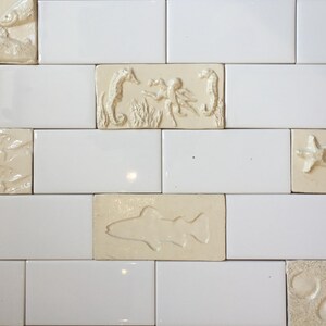 Set of 10- 6” X3” Marine Life Accent Tiles for Subway Tile ...