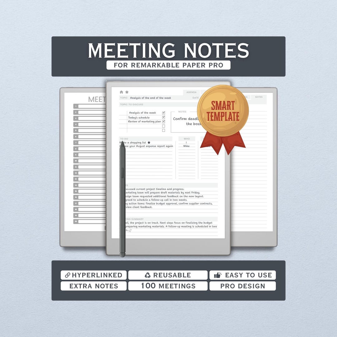 Meeting Notes for Remarkable Paper Pro - Etsy