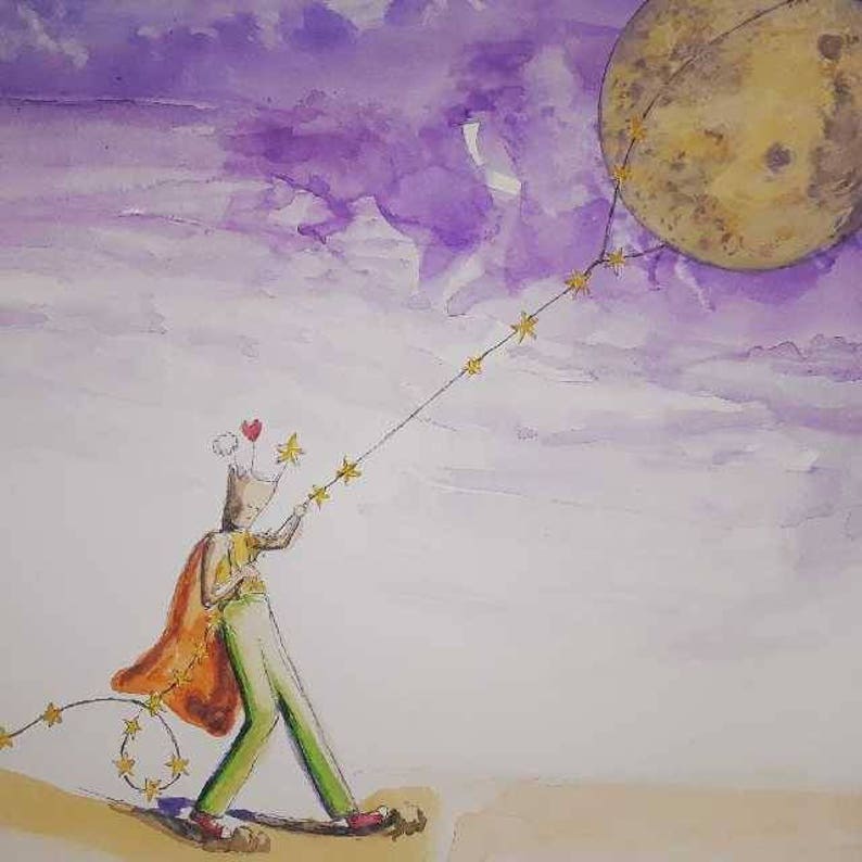 Lasso the Moon Print From Original Pen and Ink Watercolor Illustration ...