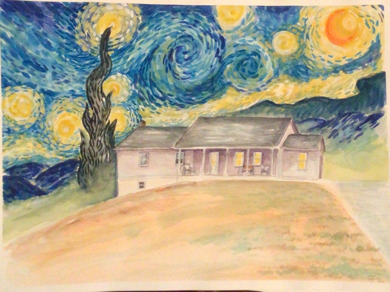 Starry Night Personalized House Portrait - Etsy