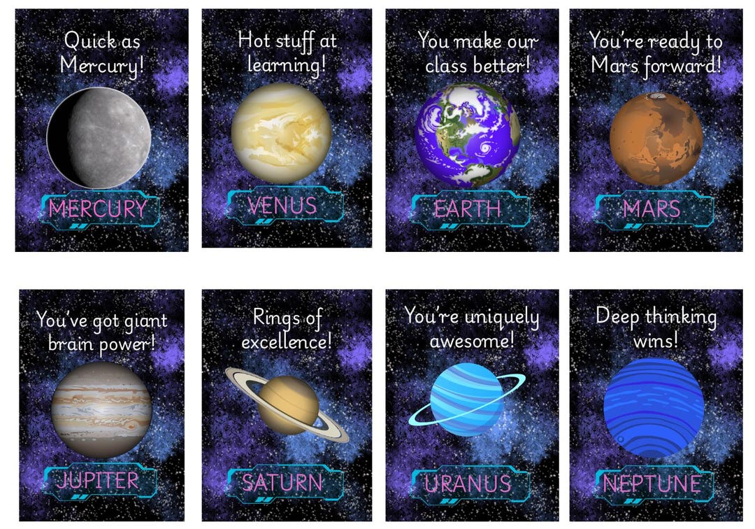 Planet Motivation Cards for Classroom, Space Theme Encouragement Cards ...