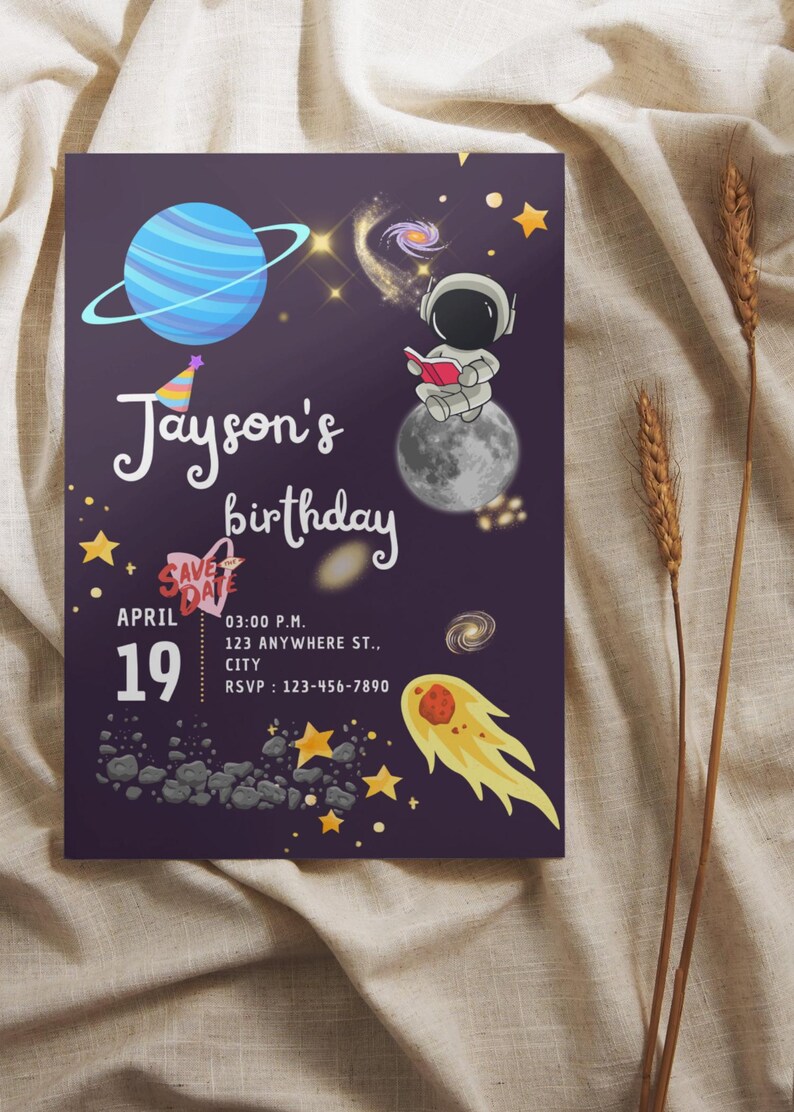 Space Birthday Invitation, Editable Canva Kids Birthday Invite ...