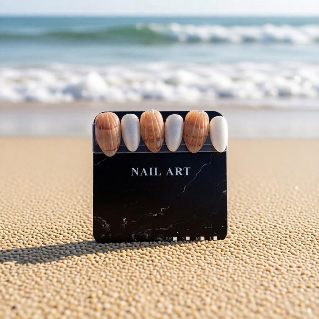 Shell Press on Nails With Pearl Chrome - Etsy