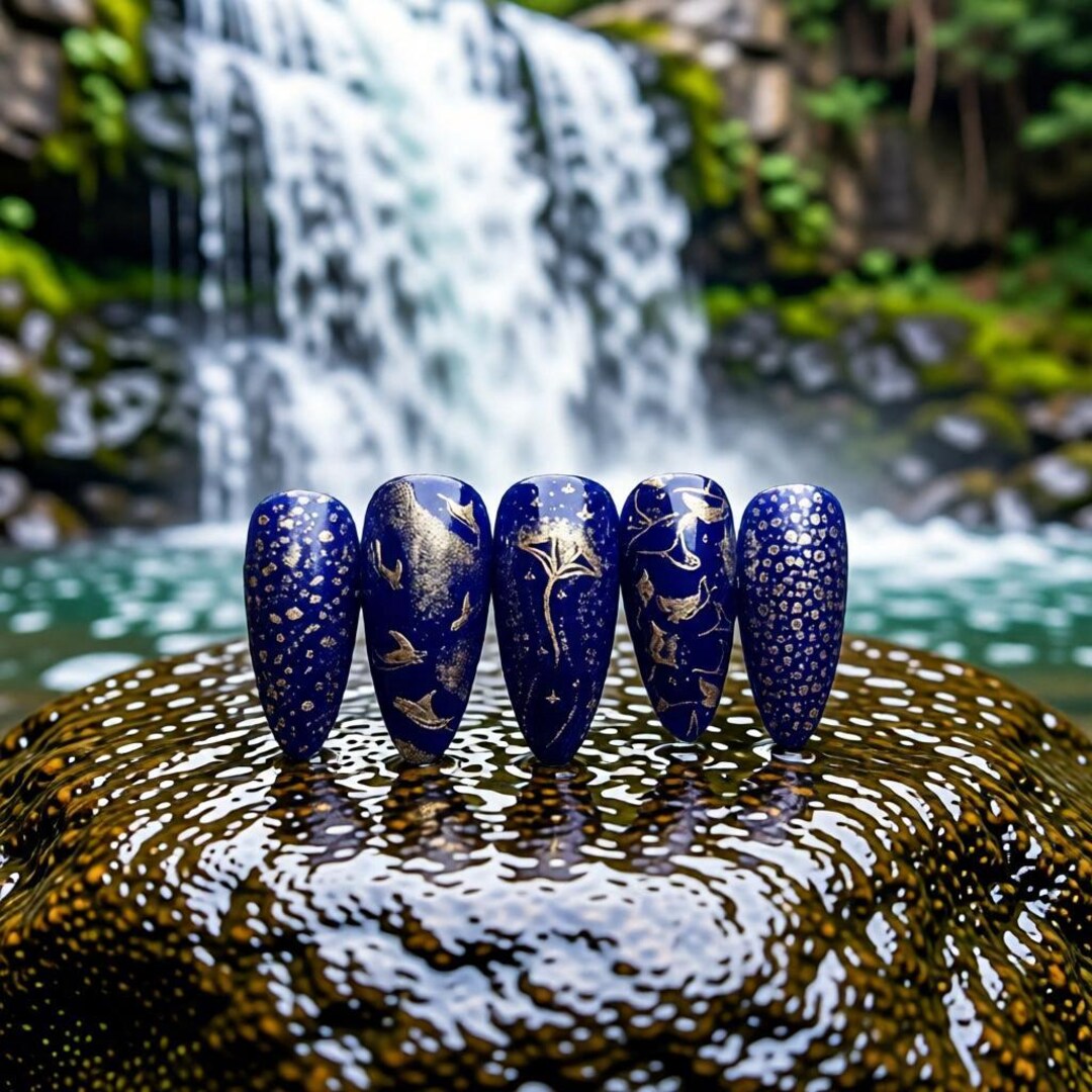 Blue & Silver Stingray Press-on Nails - Etsy