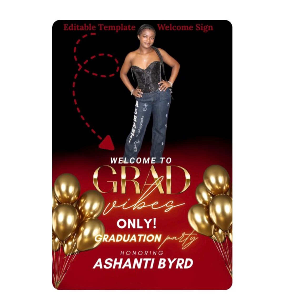 Graduation Welcome Sign Template, Gold Grad Signage, Red Class of 2026 ...