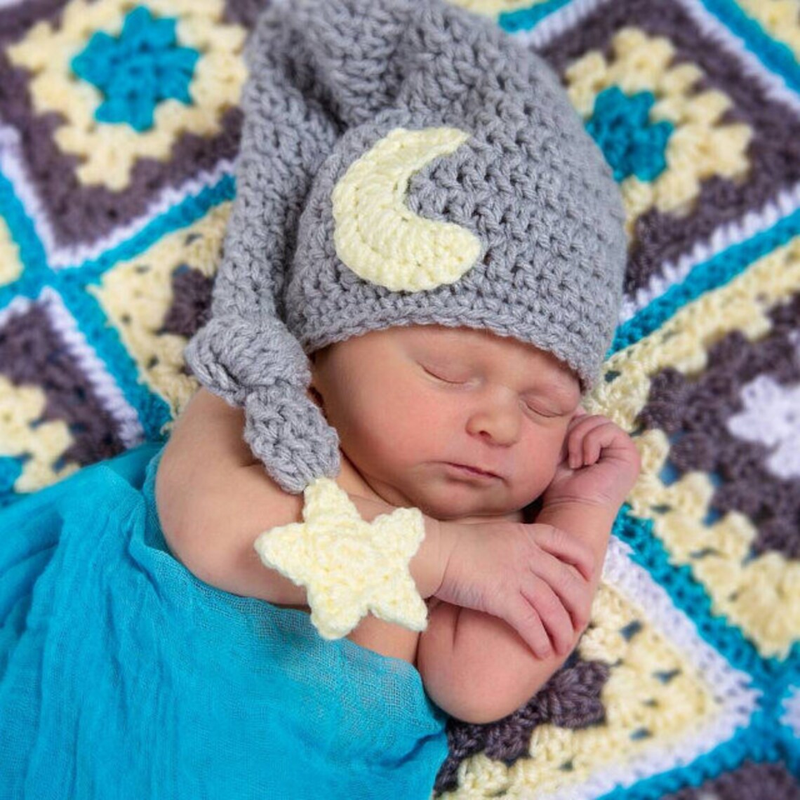 Baby Moon Hat, Newborn Photo Prop, Sleepy Time Hat, Moon and Star Hat ...