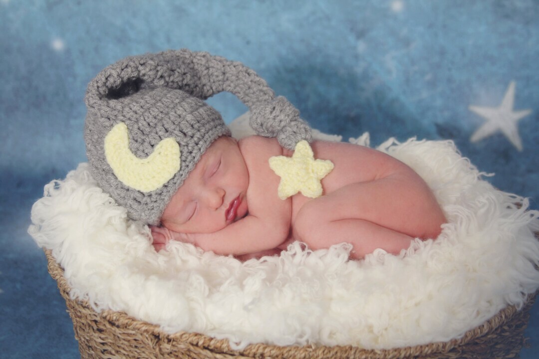 Baby Moon Hat, Newborn Photo Prop, Sleepy Time Hat, Moon and Star Hat ...