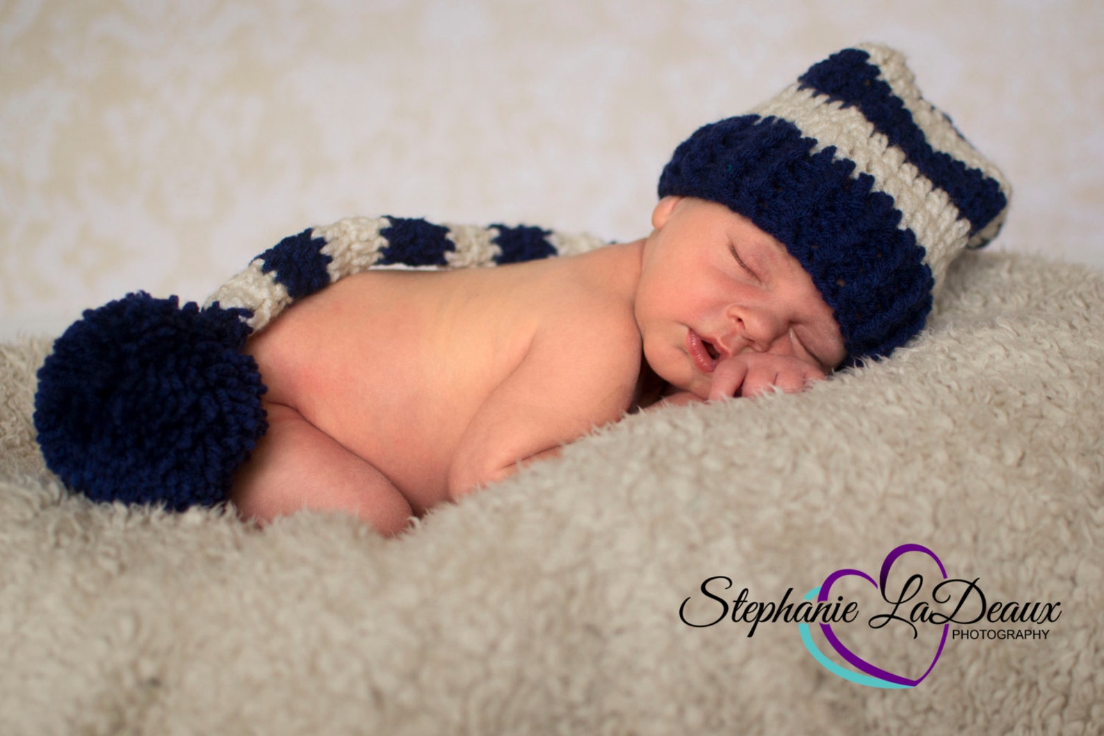 Newborn Navy and Cream Elf Hat Long Tail Hat Sleep Time Hat - Etsy