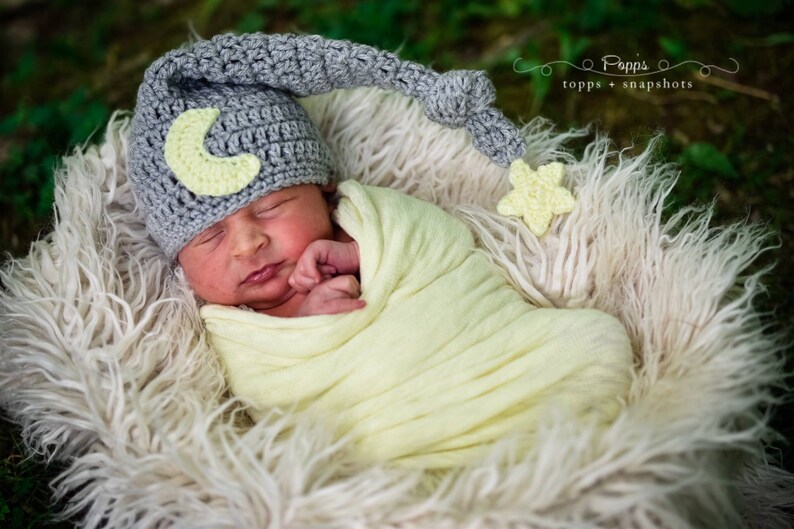 Baby Moon Hat, Newborn Photo Prop, Sleepy Time Hat, Moon and Star Hat ...
