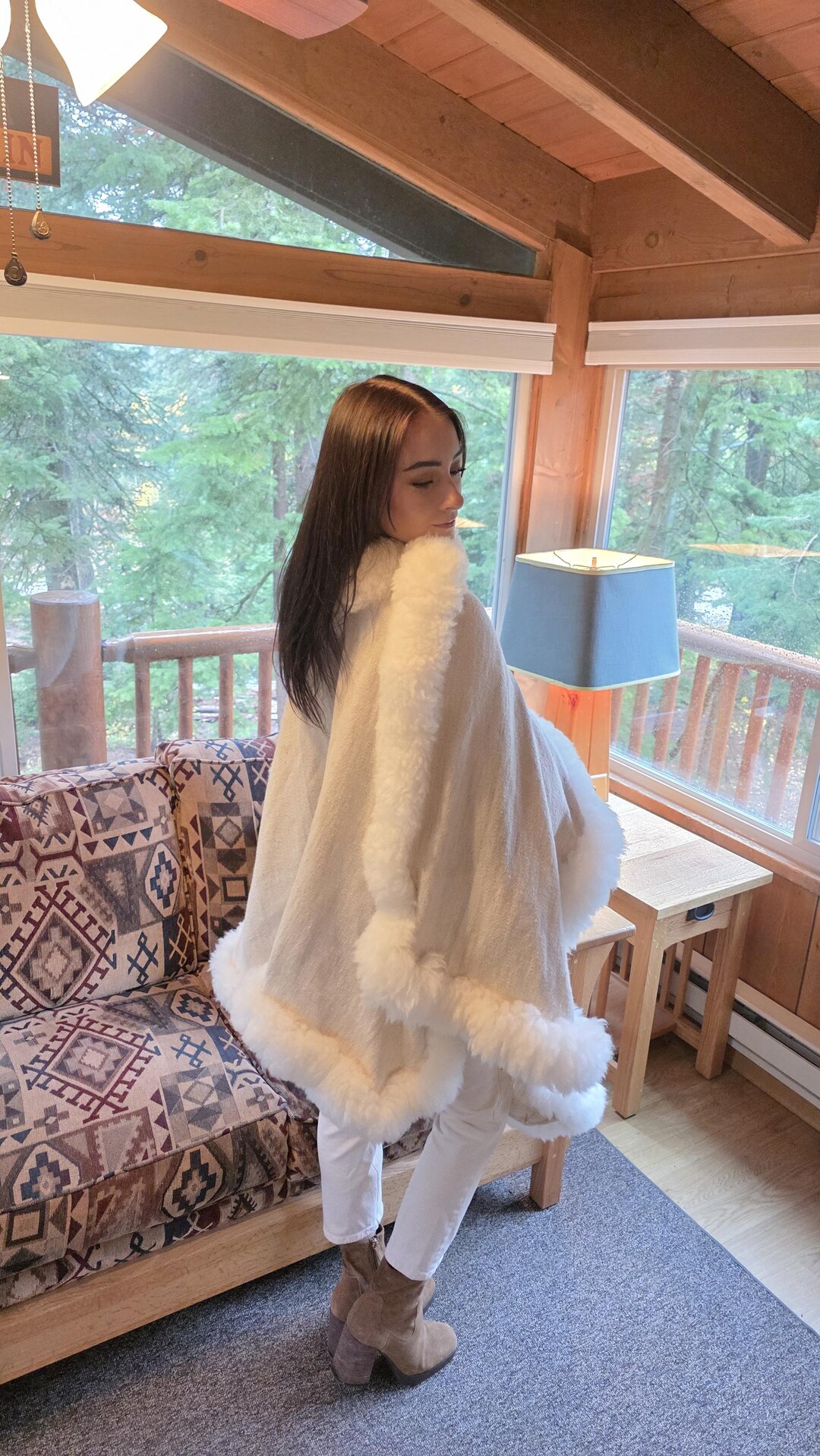 Handwoven Peruvian Alpaca Ruana: Moonlight Cream - Poncho Wrap Cape - Etsy